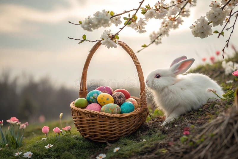 109 Easter Pastel Bunny Near Eggs Basket Stock Photos - Free & Royalty ...