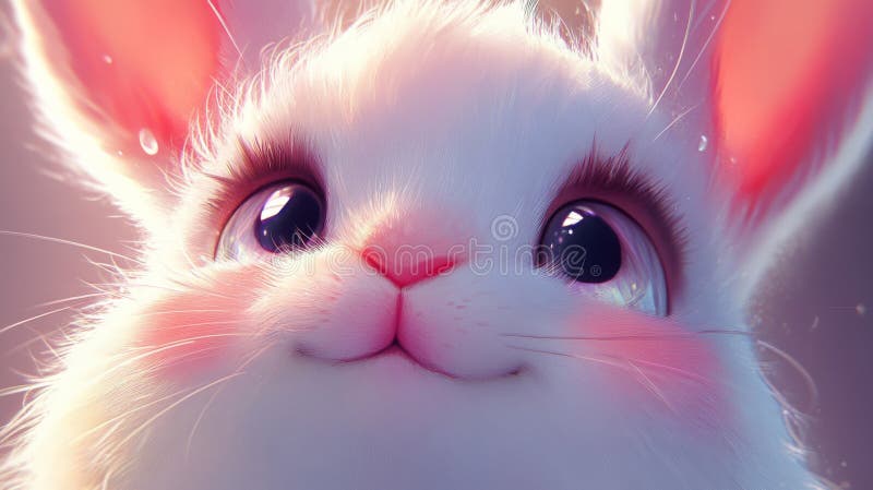 Adorable White Bunny with Pink Ears and Nose Stock Illustration ...
