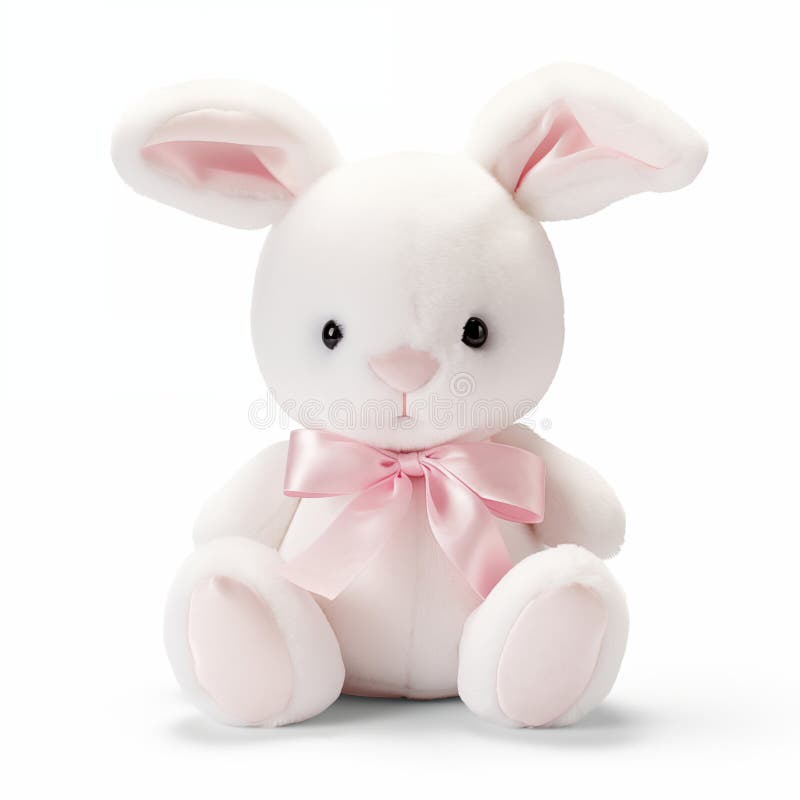 Adorable White Bunny Plush Toy with Pink Bow Isolated on White ...