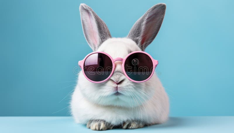 Adorable White Bunny Wearing Sunglasses on Vibrant Solid ...