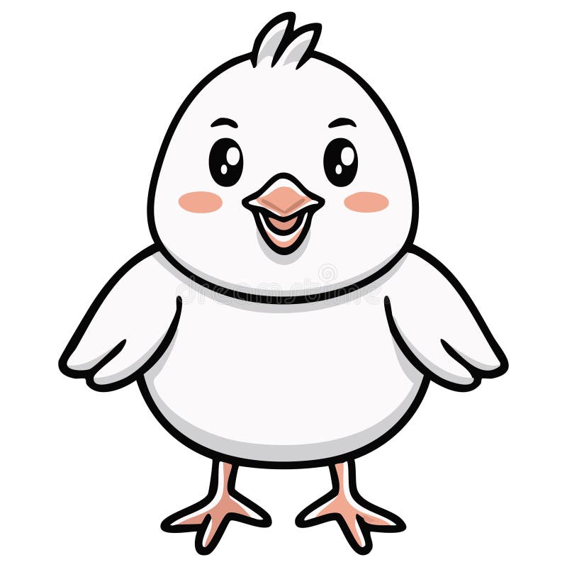 Adorable White Cartoon Chick Standing Cheerfully with Open Beak and ...