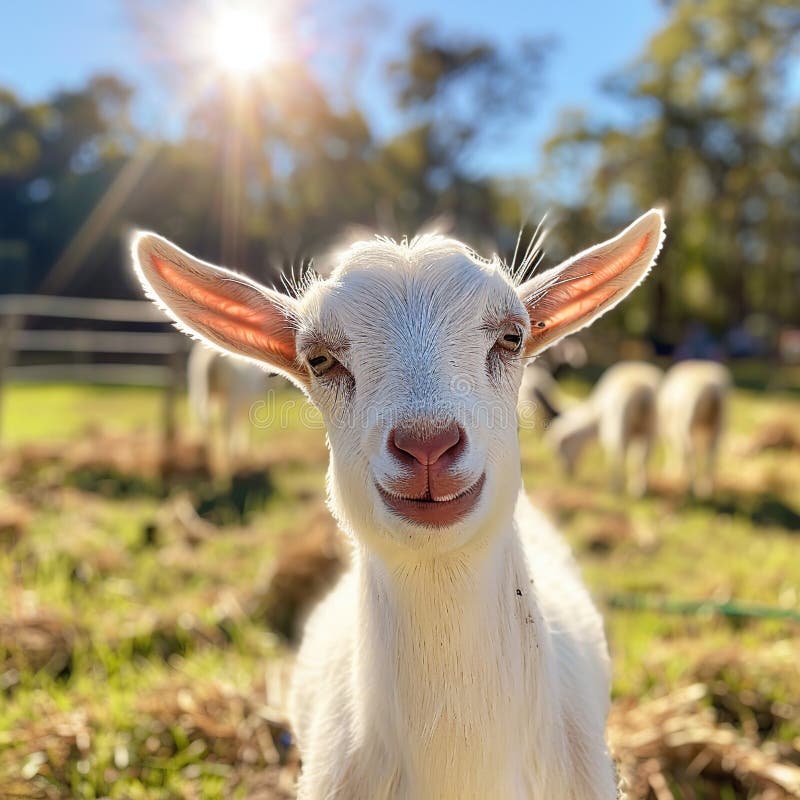 Adorable White Goat Kid in Sunny Pasture Stock Illustration ...