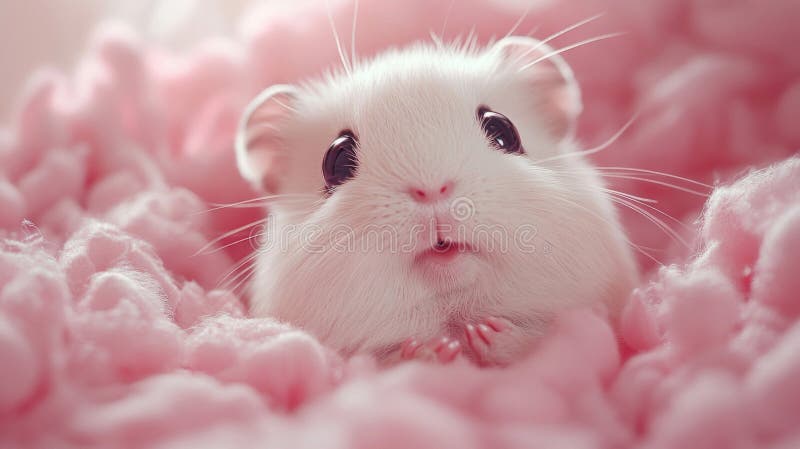 Adorable White Hamster Nestled in Pink Fluffy Bedding Stock ...