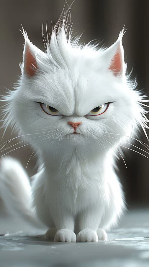 Adorable White Kitten with Angry Face Expression in Close Up Digital ...