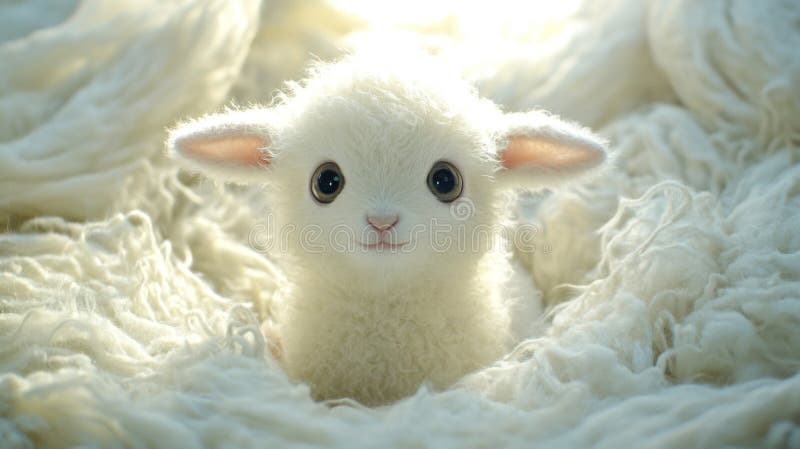 Adorable White Lamb Nestled in Soft Fluffy Wool Stock Illustration ...