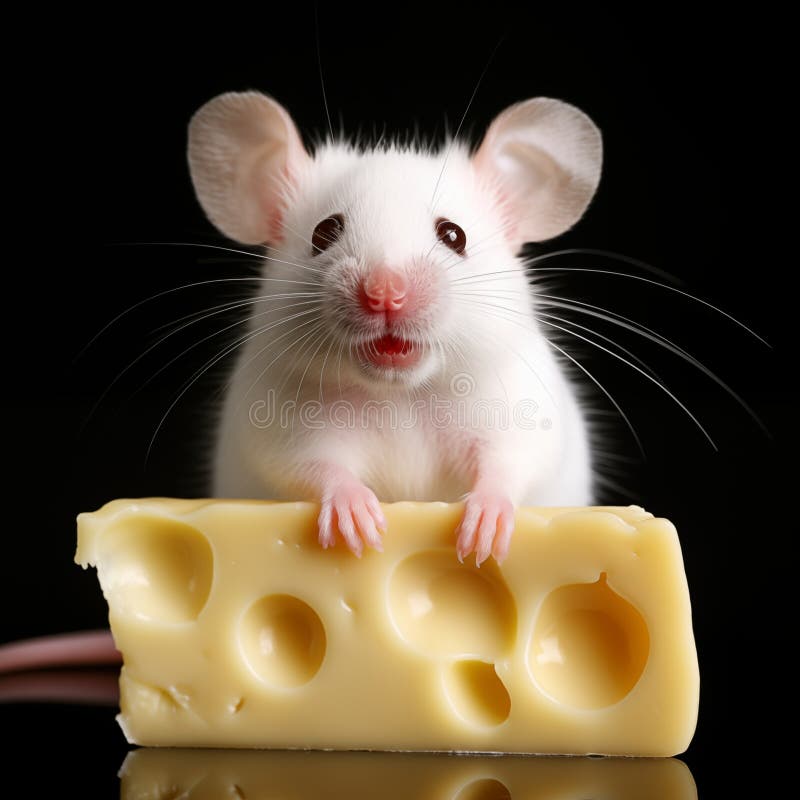 Adorable White Mouse Clinging To Swiss Cheese Stock Illustration ...
