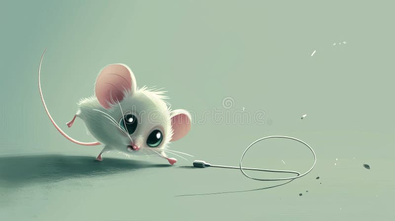 Adorable White Mouse Playing with a String in Minimalist Setting Stock ...