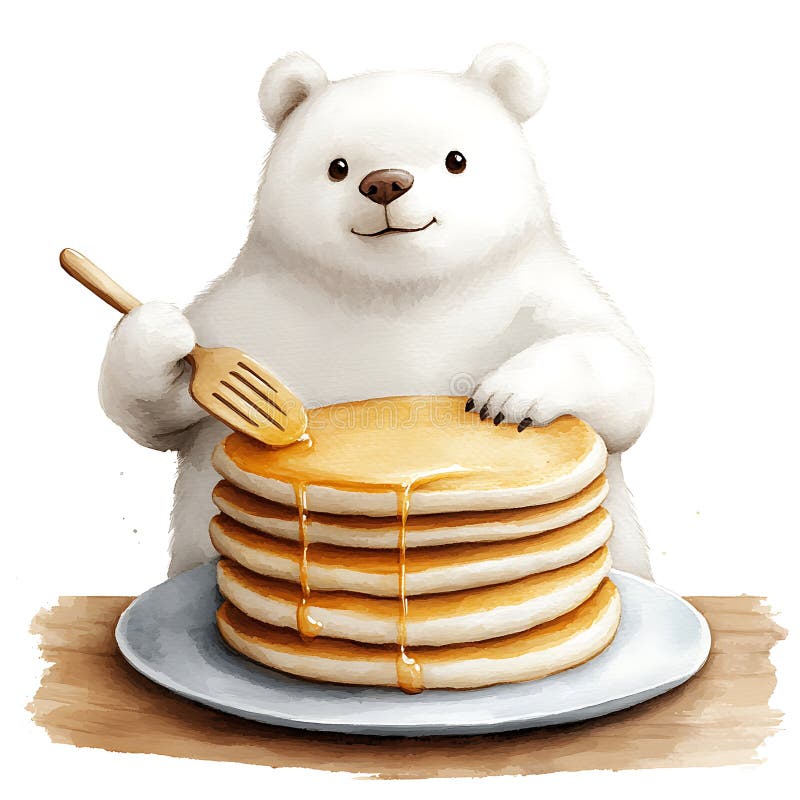 Adorable White Polar Bear Enjoying a Stack of Golden Brown Pancakes ...