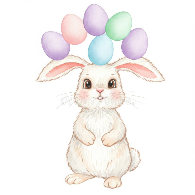 Adorable White Rabbit Balancing Pastel Easter Eggs Stock Illustration ...