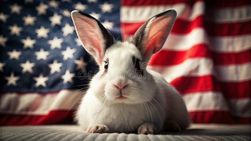 Adorable White Rabbit with Black Ears Posing Majestically on an ...