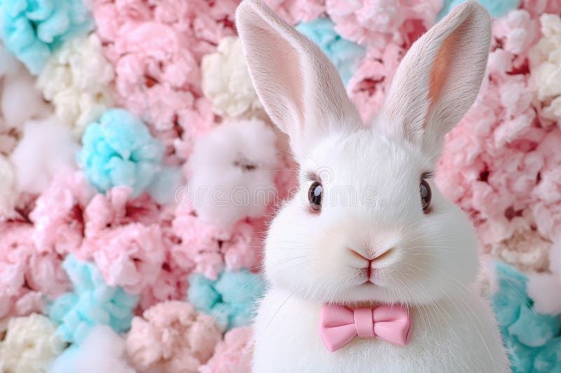 Adorable White Rabbit with Pink Bow Stock Illustration - Illustration ...