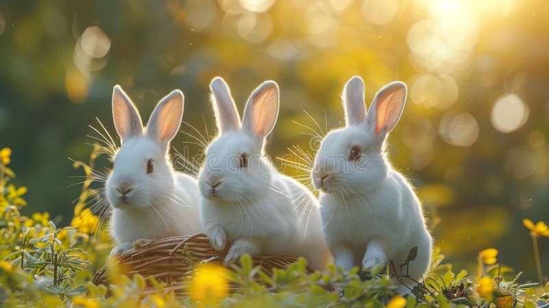 Adorable White Rabbits - Generative Ai Stock Illustration ...