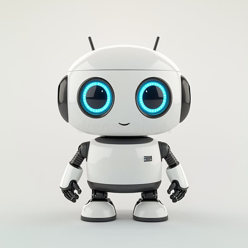 Adorable White Robot with Bright Blue Eyes Futuristic Technology ...
