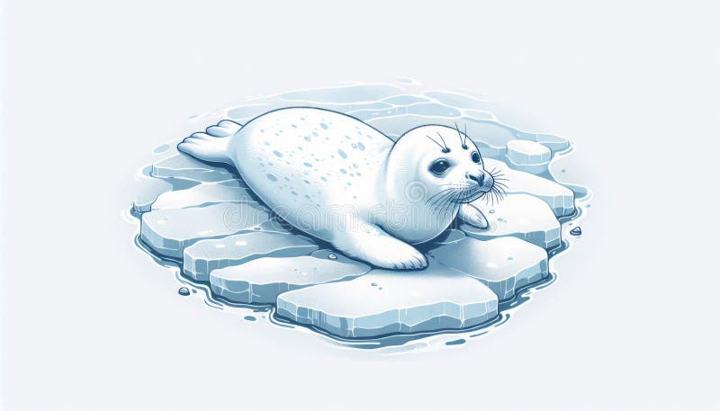 Adorable White Seal Pup Resting on Ice Floe Stock Illustration ...