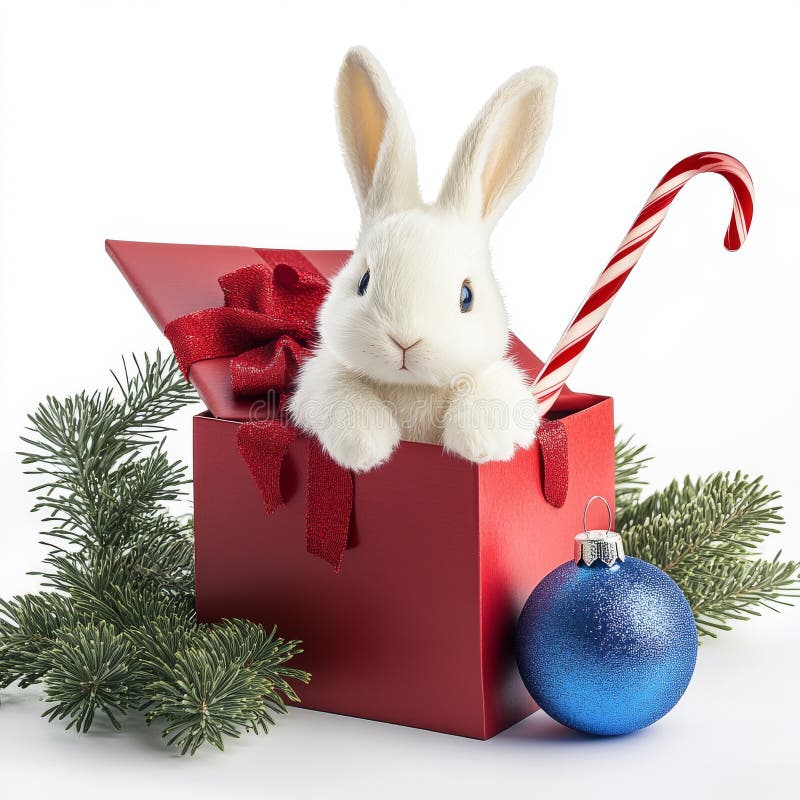 Adorable White Stuffed Rabbit in Red Gift Box Stock Illustration ...