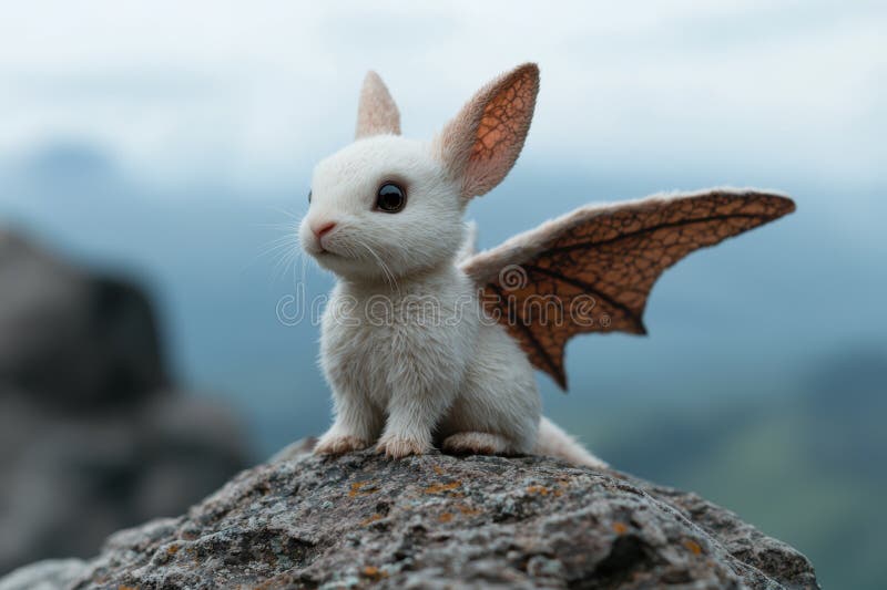 Adorable Winged Rabbit on a Rock Stock Illustration - Illustration of ...