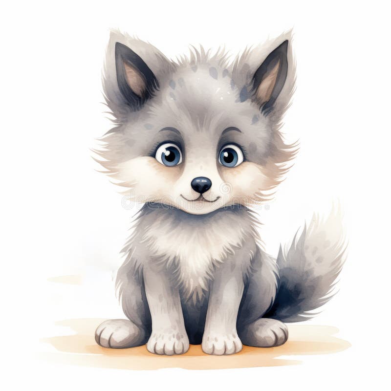 Adorable Wolf Illustration: Cute, Tiny, and Fluffy Features Stock ...