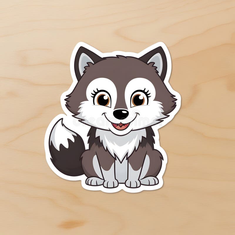 Adorable Wolf Sticker Design with Cheerful Expression and Fluffy Fur ...
