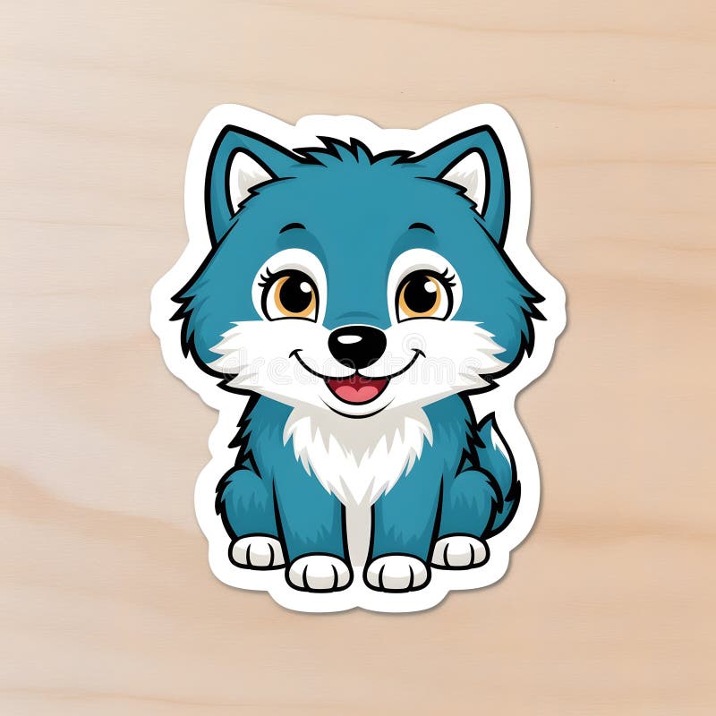 Adorable Wolf Sticker Design with Cheerful Expression and Fluffy Fur ...