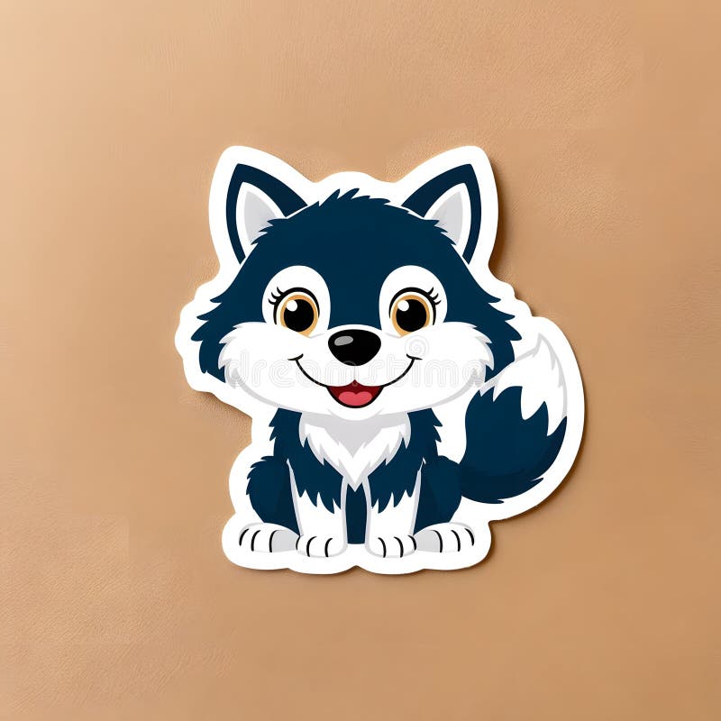 Adorable Wolf Sticker Design with Cheerful Expression and Fluffy Fur ...