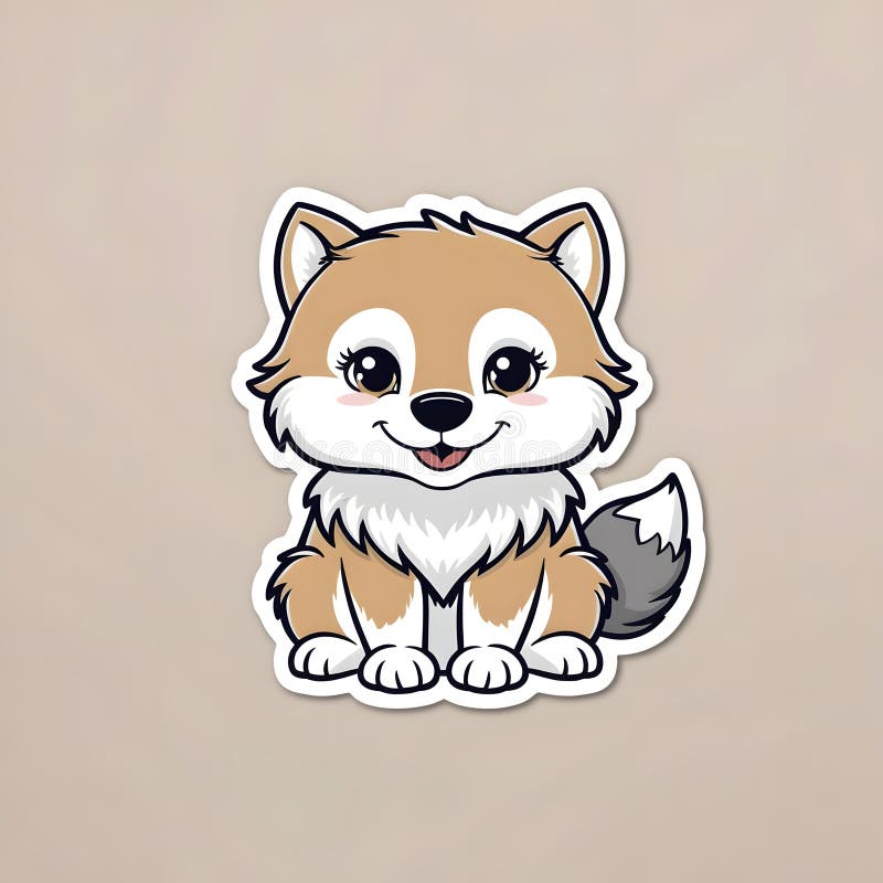 Adorable Wolf Sticker Design with Cheerful Expression and Fluffy Fur ...