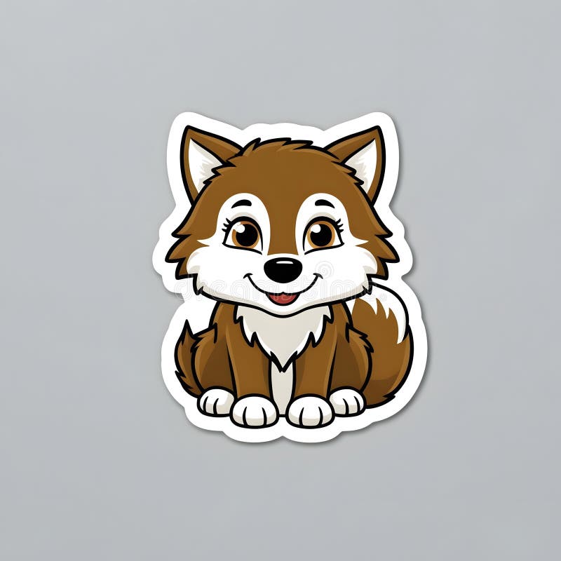 Adorable Wolf Sticker Design with Cheerful Expression and Fluffy Fur ...