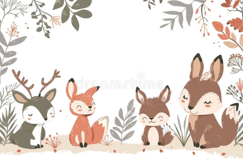 Adorable Woodland Creatures in Autumnal Forest Illustration Stock ...