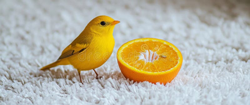 An Adorable Yellow Bird Chick Perched Inside a Soft, Textured Orange ...