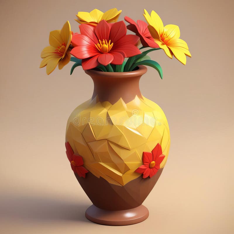 The Adorable Yellow-Brown Red Flower Vase in 3D Blender Render Stock ...