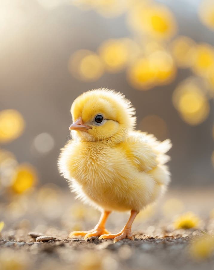 Adorable Yellow Chick with Fluffy Feathers Looking Curious in a Warm ...