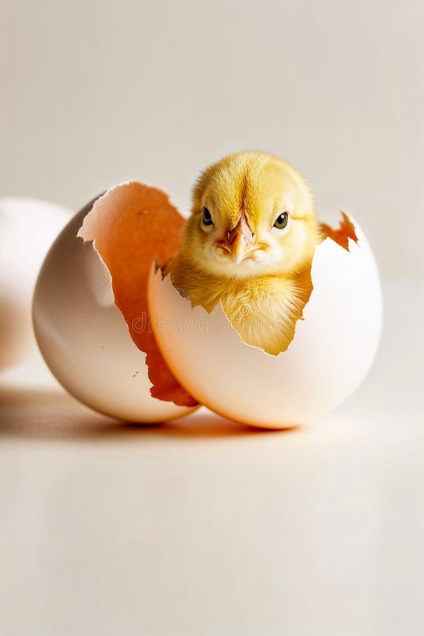 Adorable Yellow Chick Hatching from White Egg Shell Stock Illustration ...