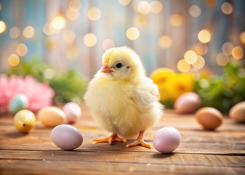 Adorable Yellow Chickling on a Rustic Easter Table a Springtime ...