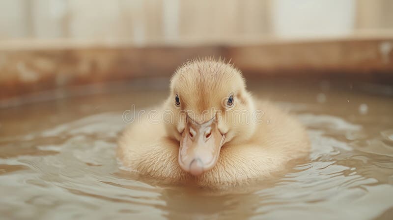 Adorable Yellow Duckling Floating in Water with Soft Feathers Stock ...