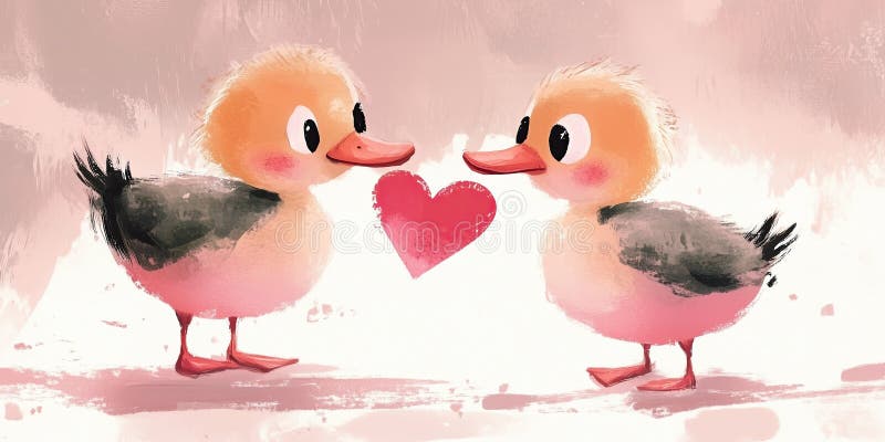 Adorable Yellow Ducks with Heart, Whimsical and Charming Illustration ...