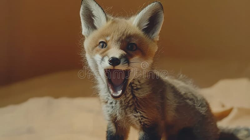 Adorable Young Fox Cub with Mouth Open in Playful Expression Stock ...