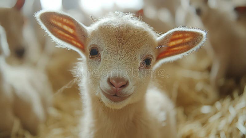 Adorable Young Lamb Poses for Close Up Photo Stock Illustration ...