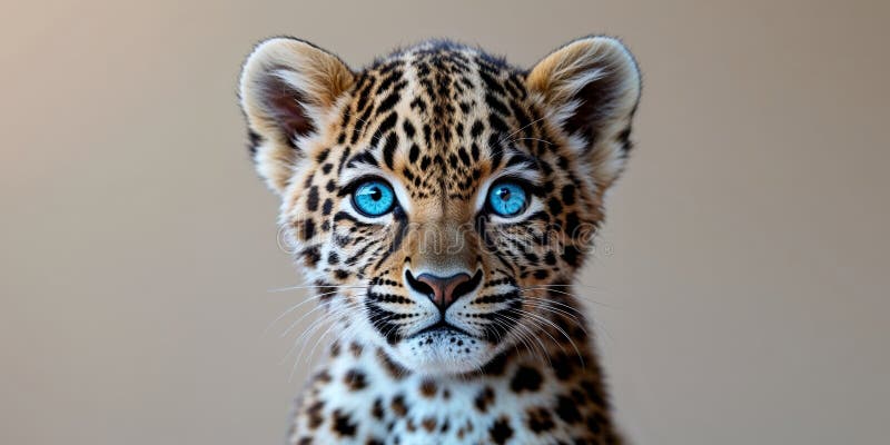 Adorable Young Leopard with Big Blue Eyes and Unique Spots. Stock Photo ...