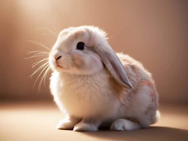 Adorable Young Lop Eared Rabbit Sits on Brown Background Stock ...