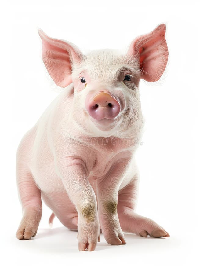 Adorable Young Pink Piglet Sitting Down, Looking Forward with a Curious ...