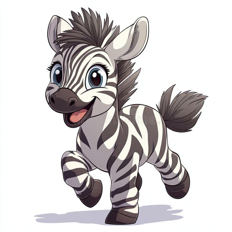 Adorable Zebra Character Running Joyfully with Cheerful Expression ...