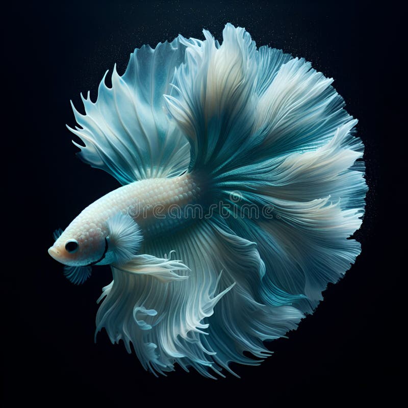 Azure Elegance: White Fighting Fish with Blue Tail and Black Eyes ...