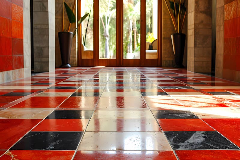 Ceramic Decorative Tiles in the Foyer, Bold, Fiery Crimson Stock ...