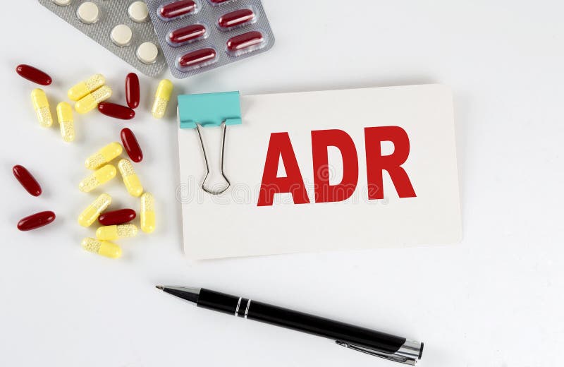 ADR Text Written in a Card with Pills. Medical Concept Stock Image ...