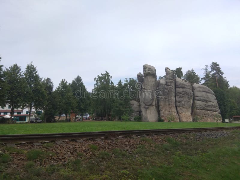 Adrspach Rail Track with Stone Formations Stock Image - Image of ...