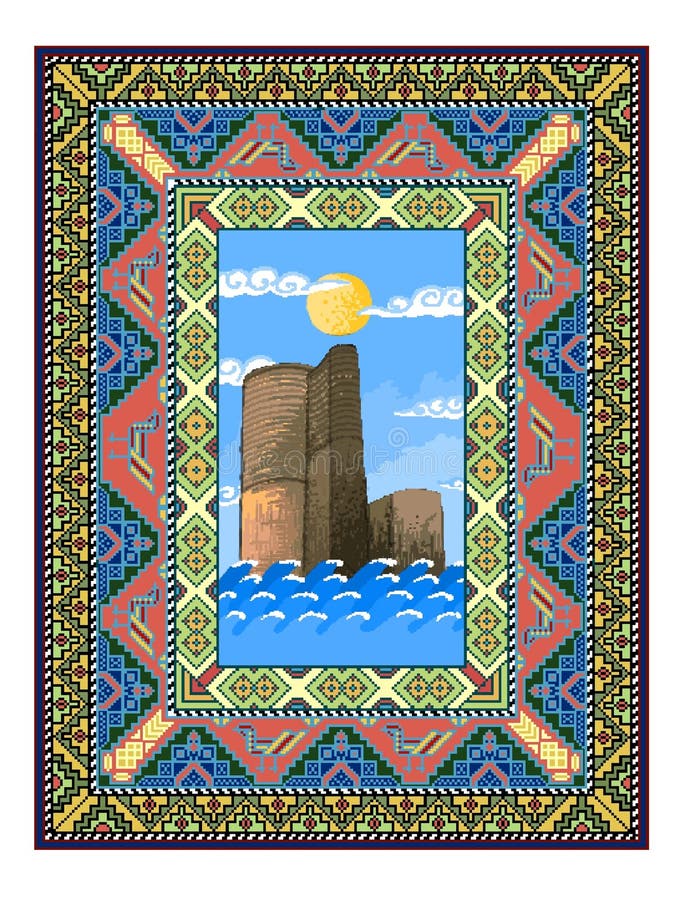 Azerbaijani Carpet Design. Pixel Art Style Stock Image - Image of ...