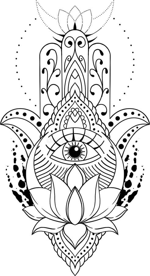 Hamsa Hand Symbol Illustration with Lotus Flower. Decorative Pattern in ...