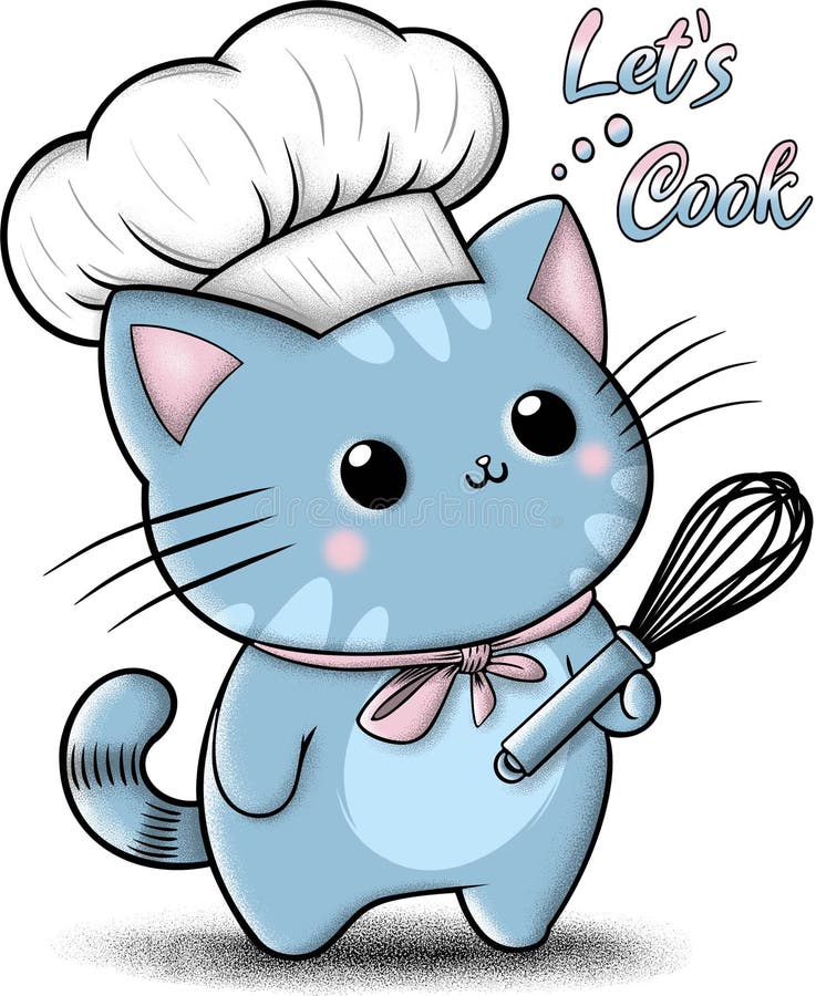 Cute Cartoon Cat Chef with Whisk and Lettering Let S Cook Stock Image ...