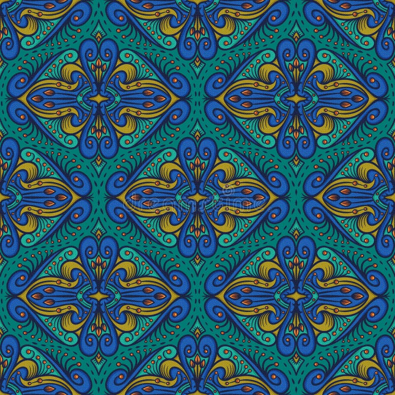 Seamless Tile Motif, Decorative Hand Drawn All Over Pattern Stock Photo ...