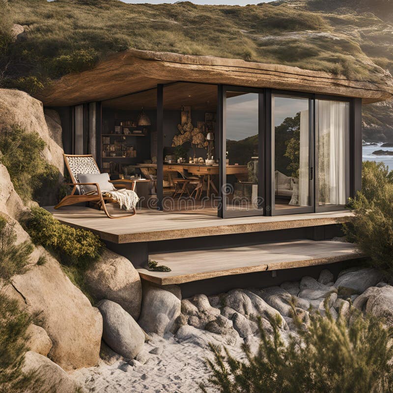 A Bohemian Rock House in the Seashore Stock Illustration - Illustration ...