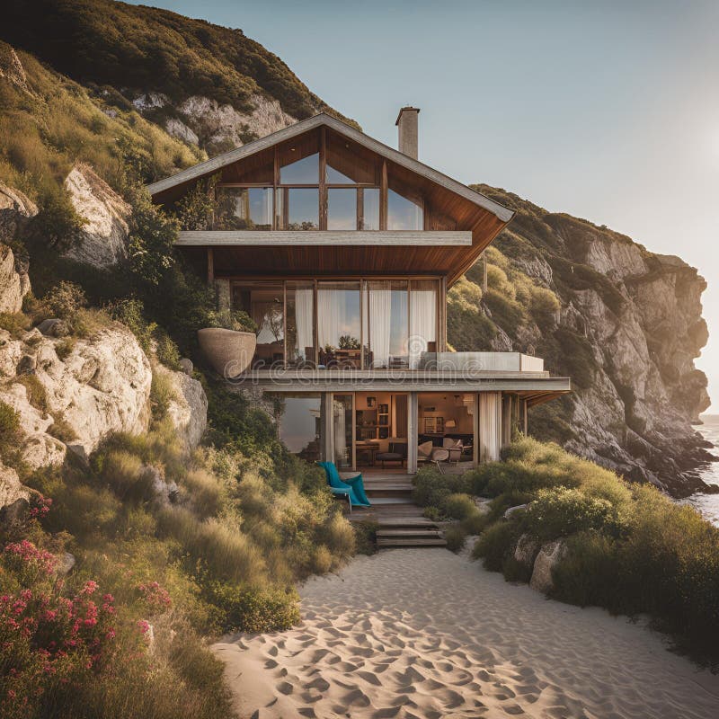 A Bohemian Rock House in the Seashore Stock Illustration - Illustration ...